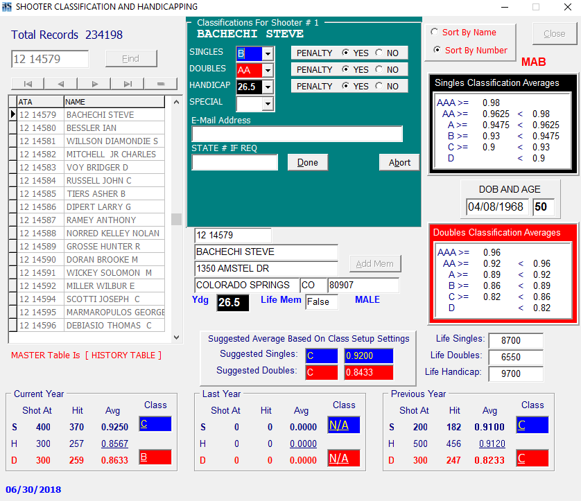 CLASSIFICATION / HANDICAPPING | 3S Shooting Sports Software